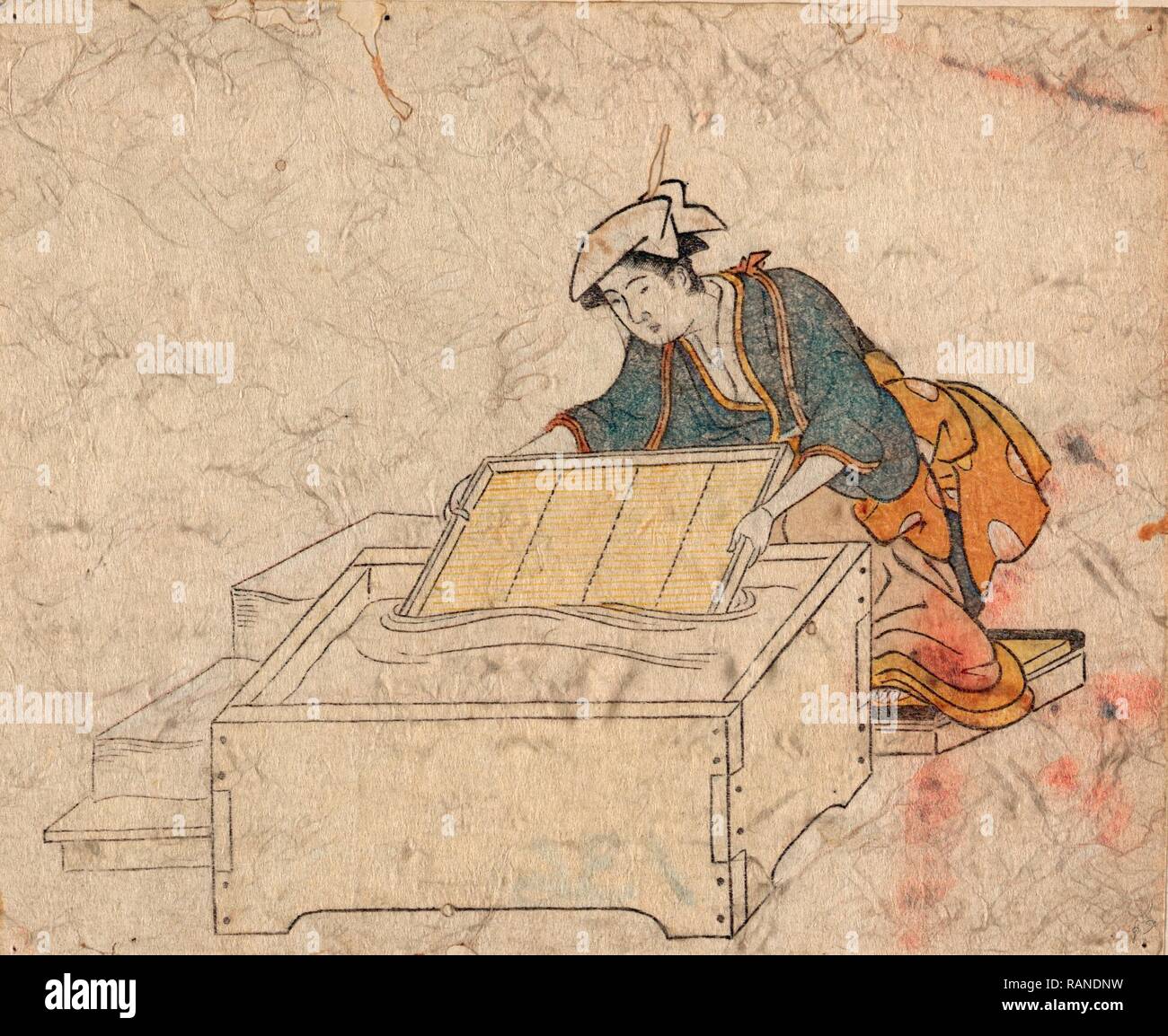 Kamisuki, Making Paper. Print Shows a Worker Making Paper by Dipping ...