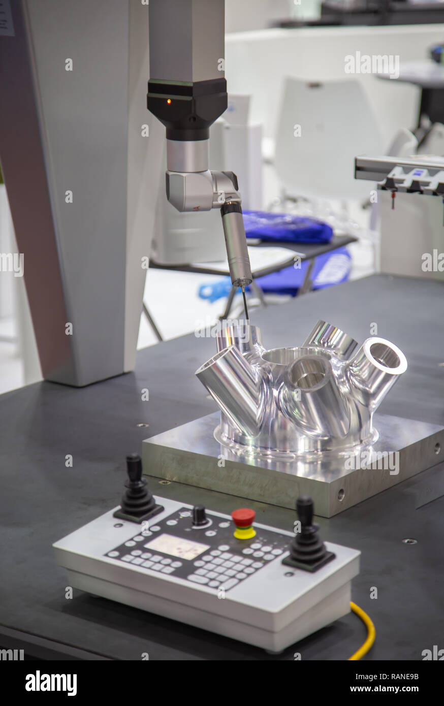 CNC Coordinate Measuring Robotic Machine measuring on workpiece Stock ...