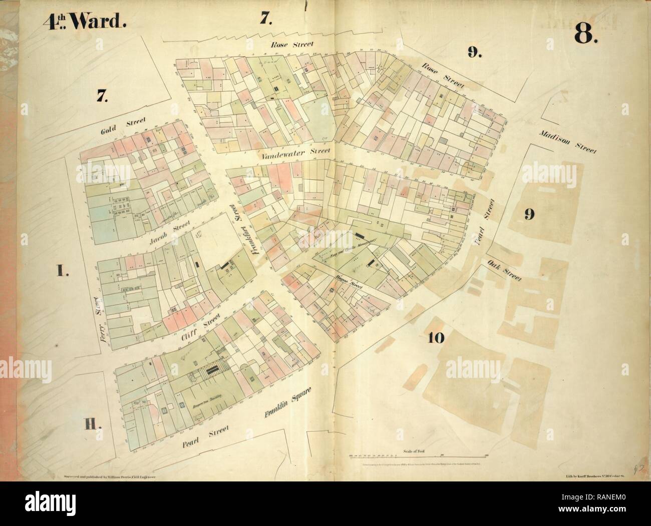 4th Ward. Plate 8: Map bounded by Gold Street, Frankfort Street, Rose ...