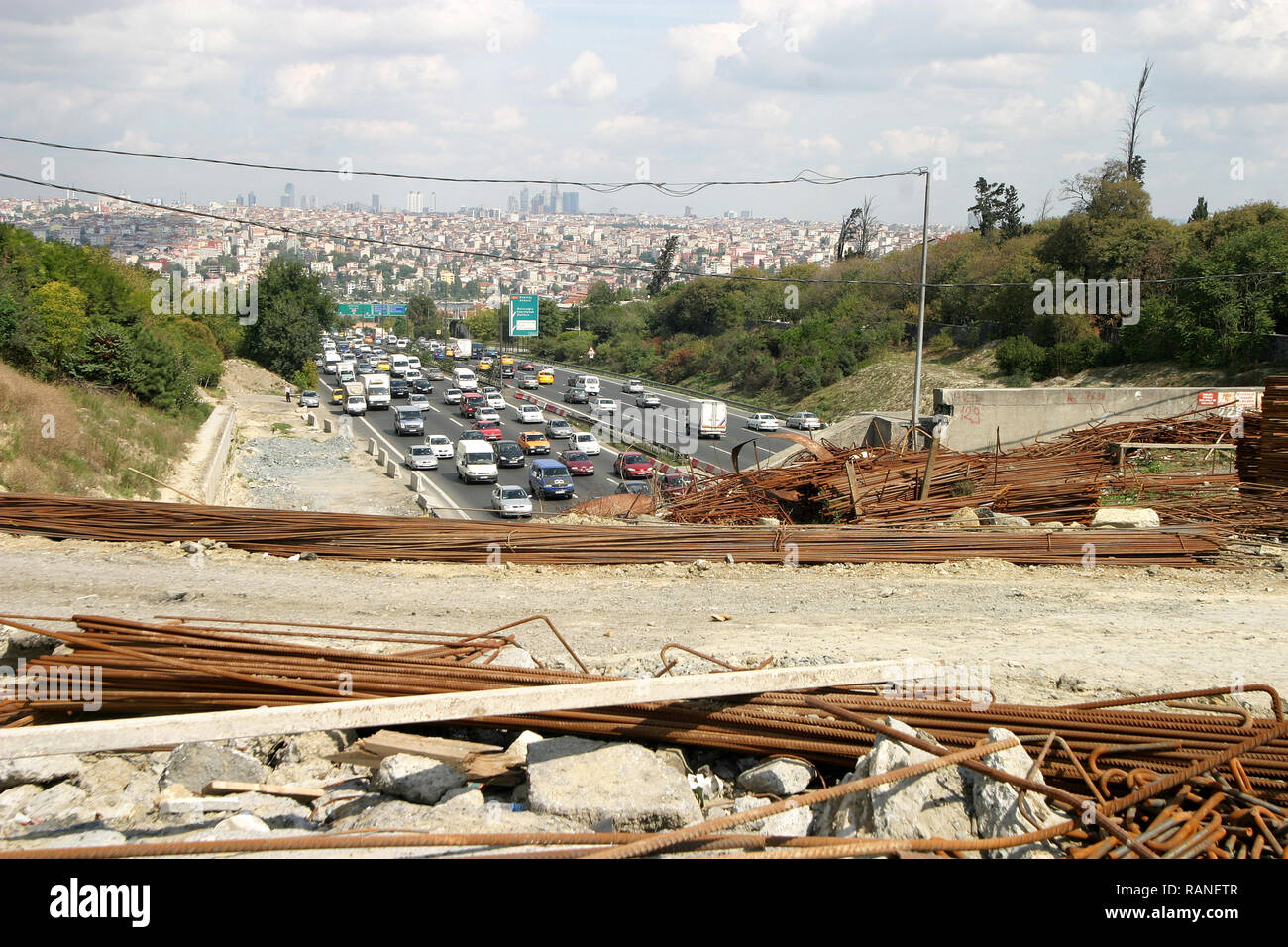 Traffic jam and road construction at E-5 Highway at Istanbul European ...
