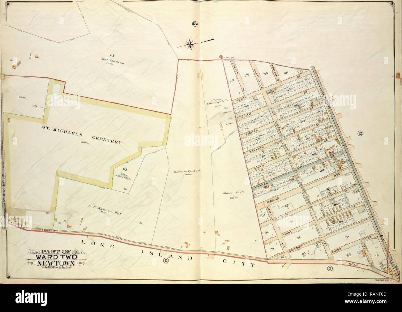 Queens, Vol. 2, Double Page Plate No. 14, Part of Ward two Newtown, Map ...