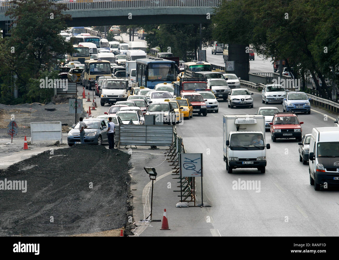 Traffic jam and road construction at E-5 Highway at Istanbul European ...