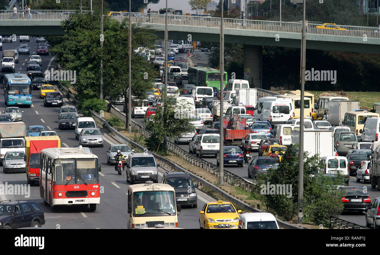 Traffic jam at E-5 Highway at Istanbul European Side in Istanbul ...