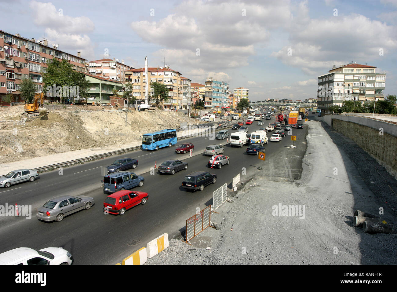 Traffic jam and road construction at E-5 Highway at Istanbul European ...