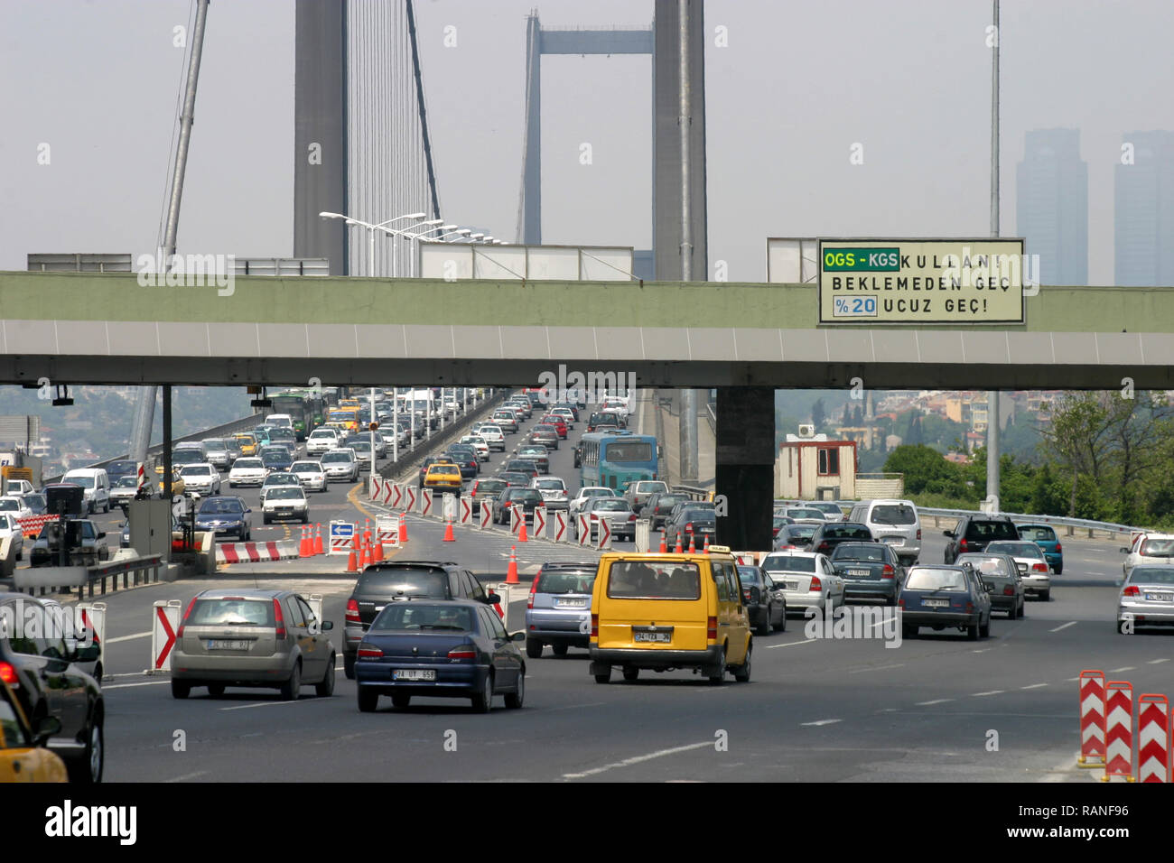 Traffic at Bosphorus Bridge (July 15 Martyrs Bridge) Highway at ...