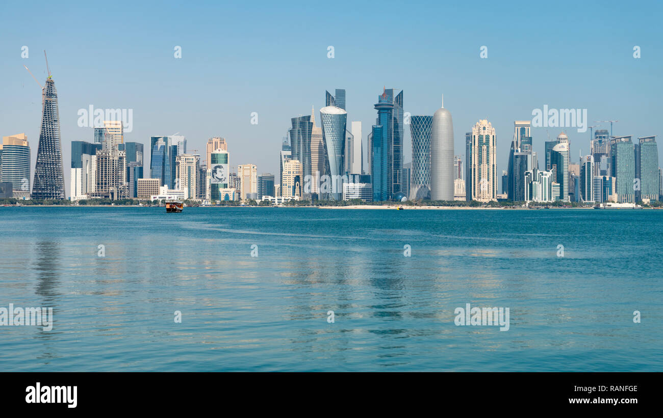 Daytime Skyline view of West Bay business district from The Corniche in ...