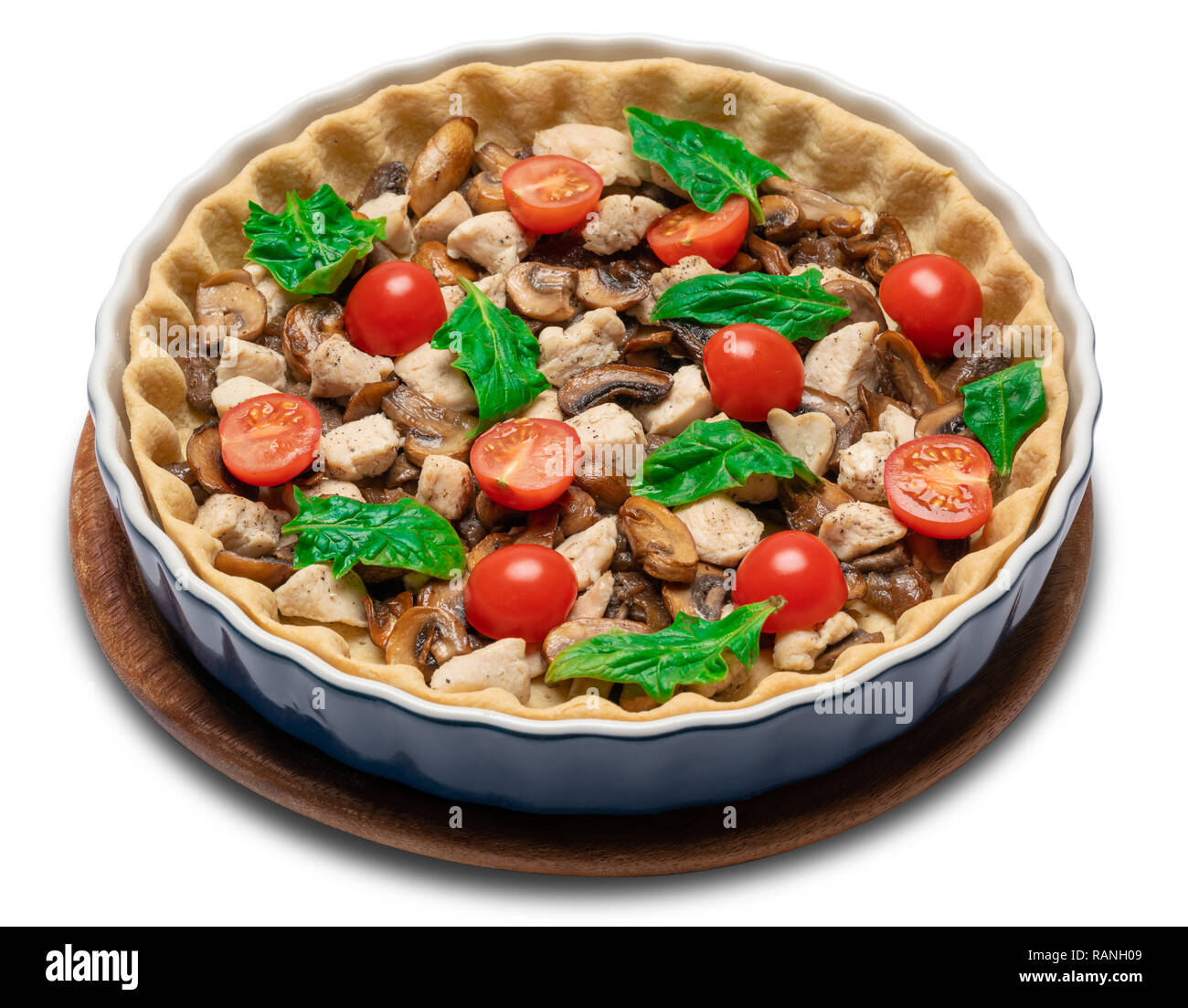 Traditional quiche tart in baking form with filling Stock Photo - Alamy