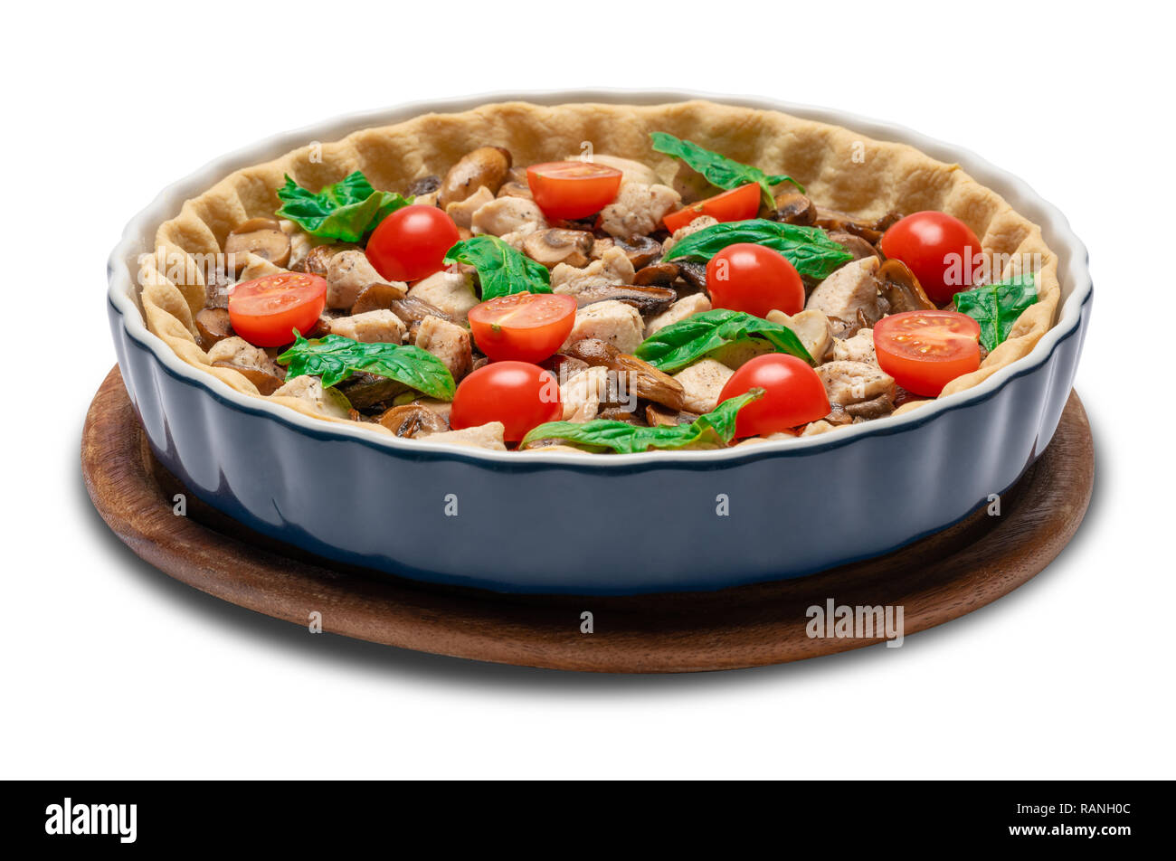 Traditional quiche tart in baking form with filling Stock Photo - Alamy