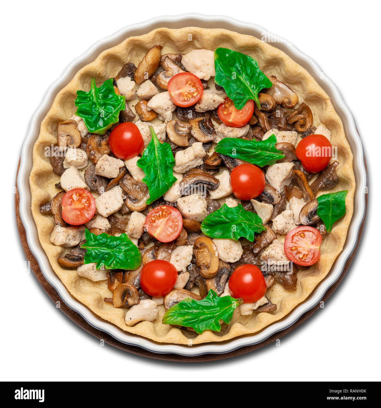 Traditional quiche tart in baking form with filling Stock Photo - Alamy