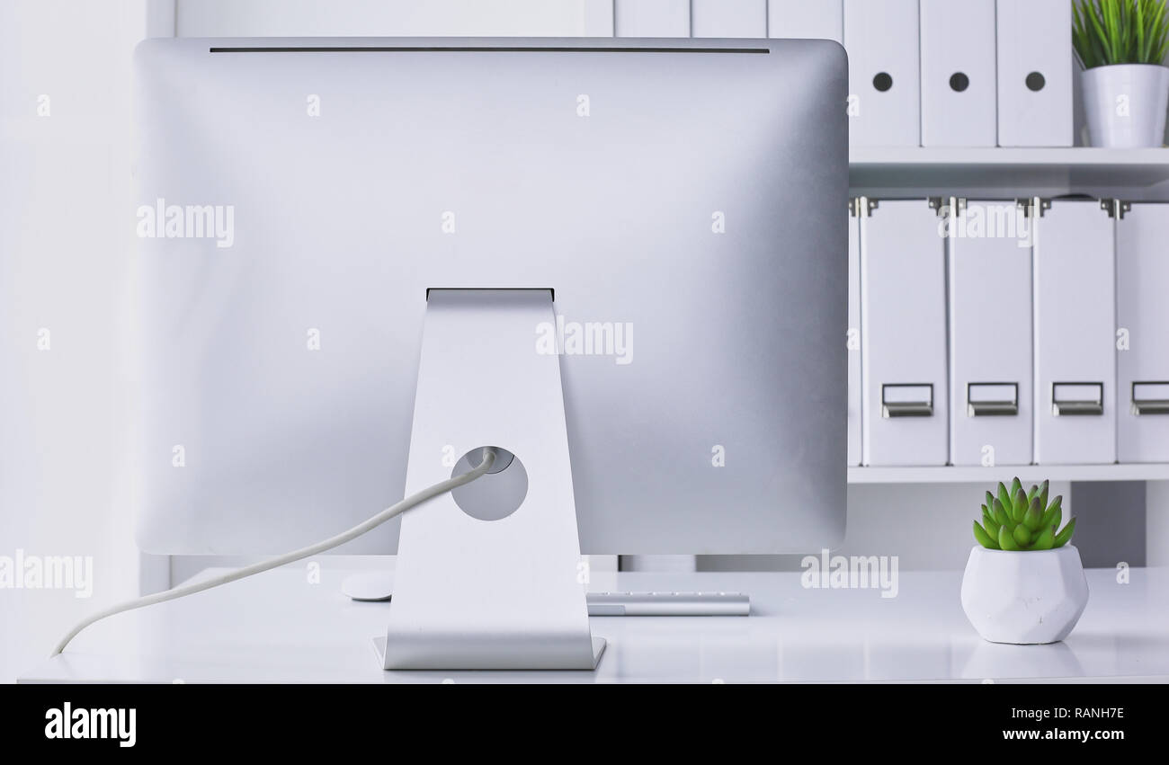 Workspace desktop, documents on the office table Stock Photo - Alamy