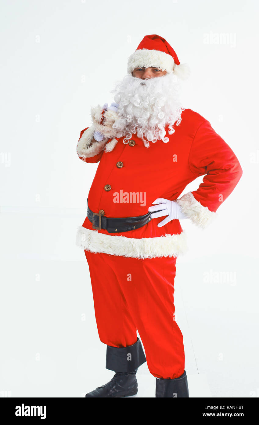 Christmas theme: happy Santa Claus Over white background Stock Photo ...