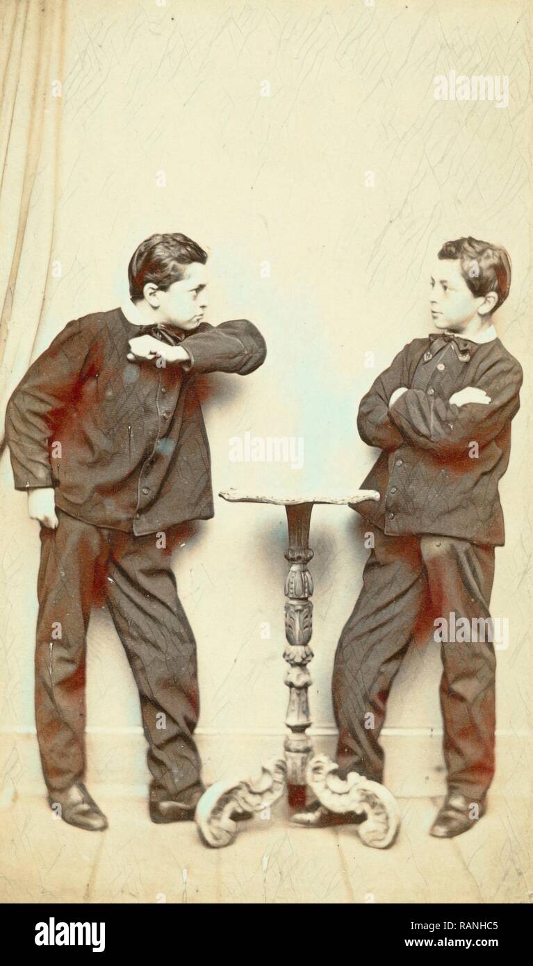 Two guys standing at table, acting attack posture and inaccessibility ...