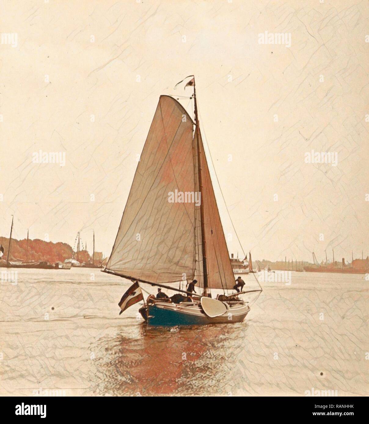Sailing ship on the water, Anonymous, c. 1900 - c. 1910. Reimagined by ...