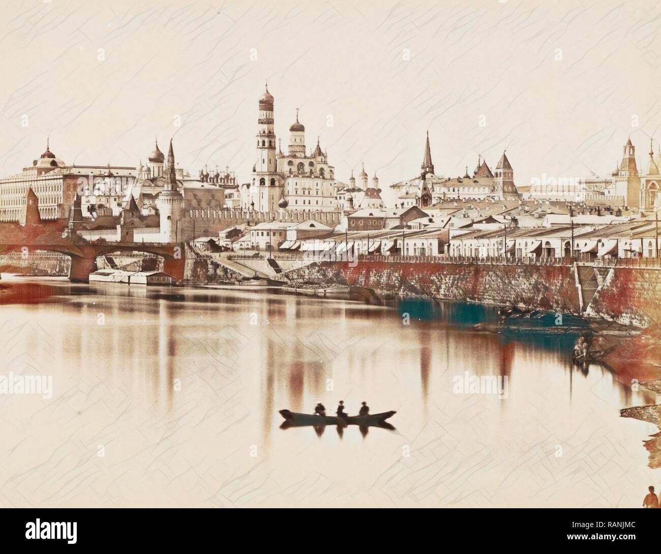 View of the Kremlin in Moscow, in the foreground the Moskva, Russia ...