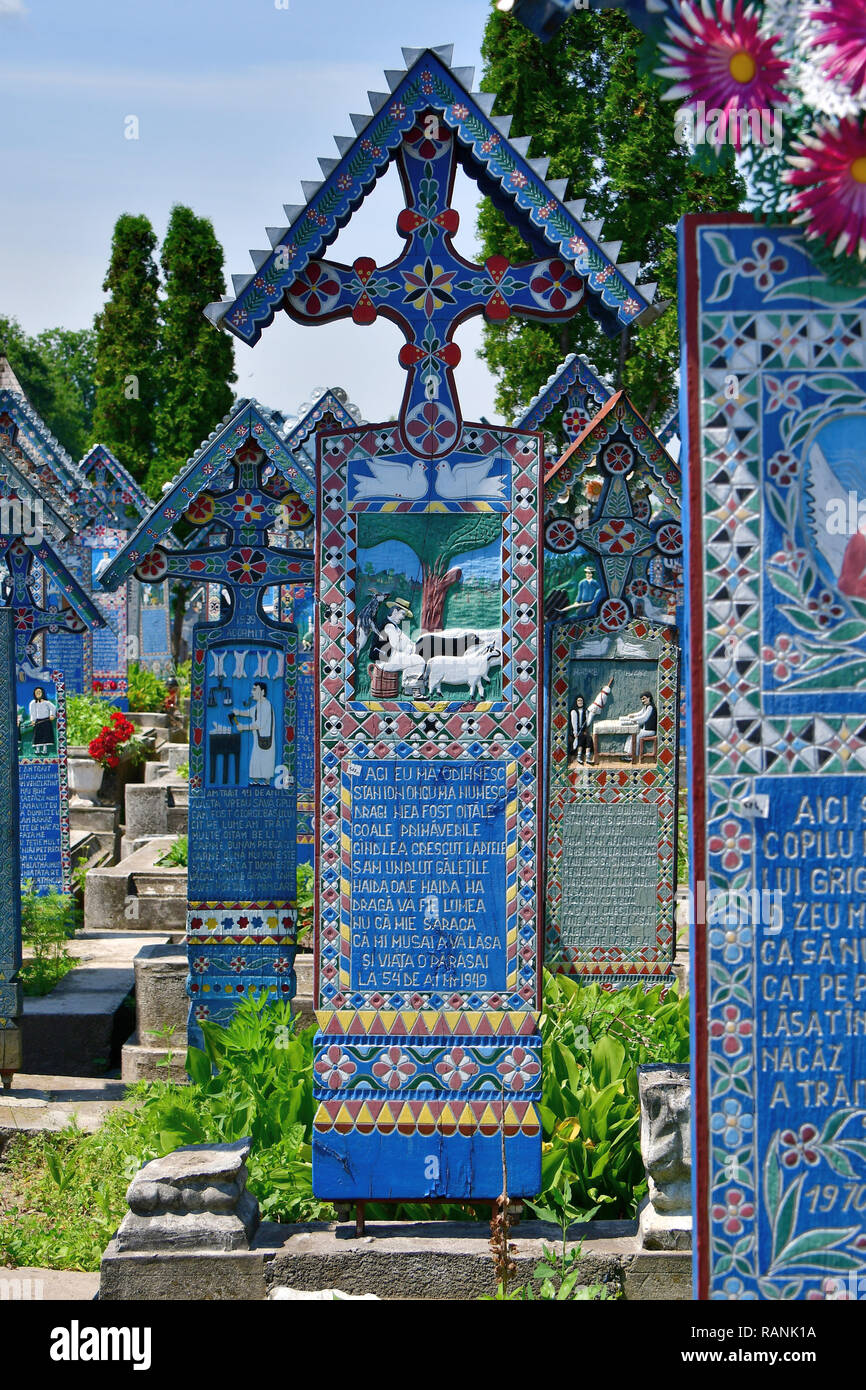 The Merry Cemetery (Cimitirul Vesel), in Sapanta, Maramures, Romania. A ...