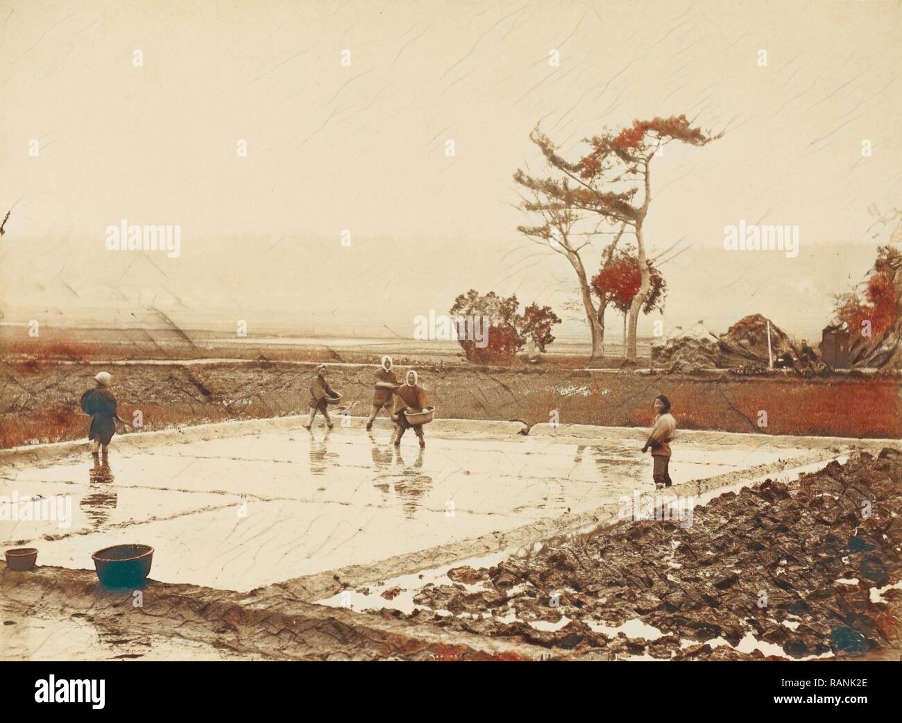 Farmers sow rice in the rice fields in Japan, Anonymous, 1870 - 1884 ...