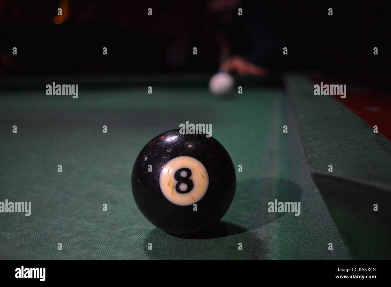 Game of pool, person playing pool and hitting balls Stock Photo - Alamy