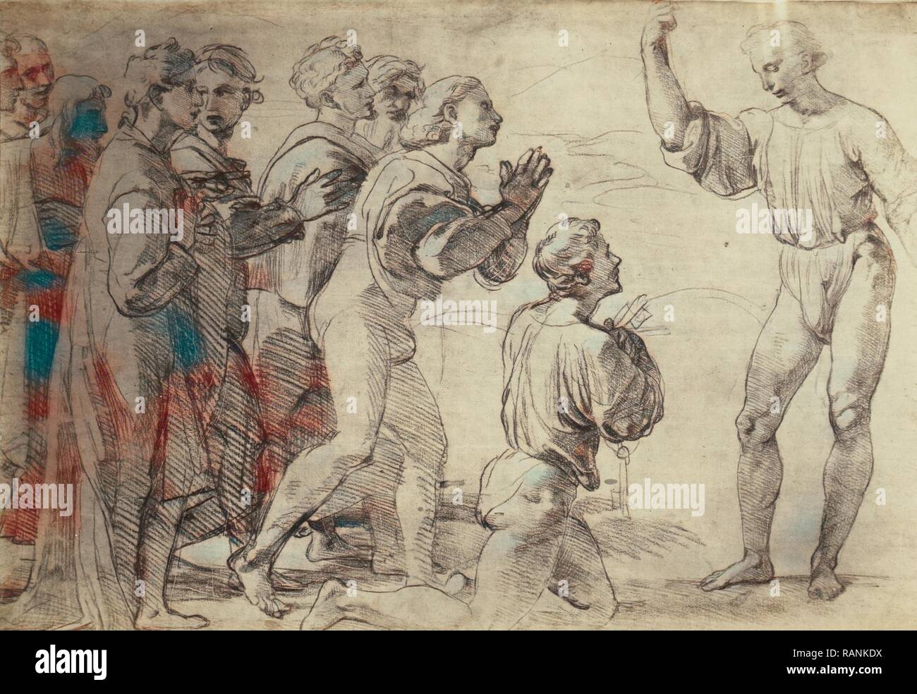 drawing Raphael from Windsor Castle, study of adoring men, Charles ...