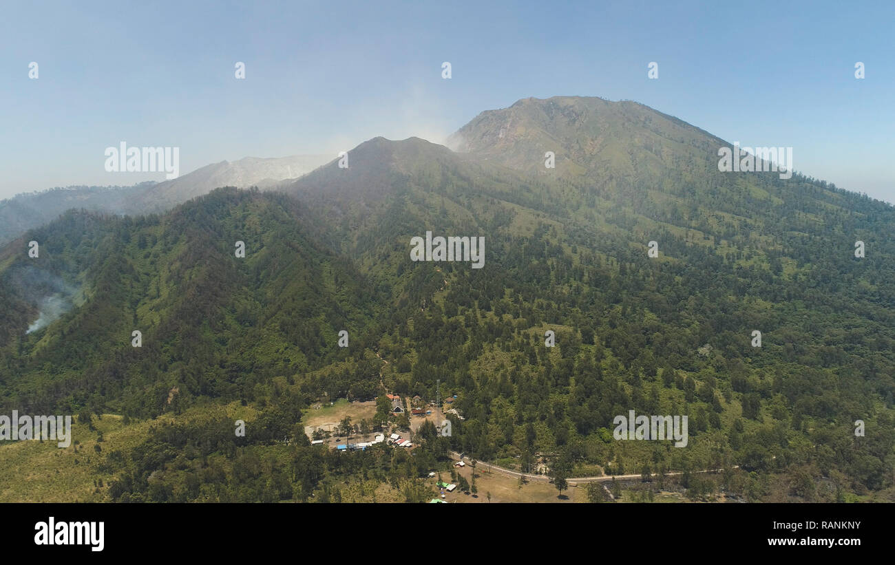 aerial view forest fire smoke on slopes hills. wild fire in tropical ...