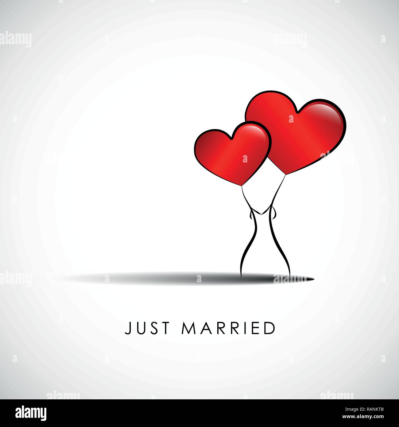 just married inviting card for wedding with two red hearts vector ...