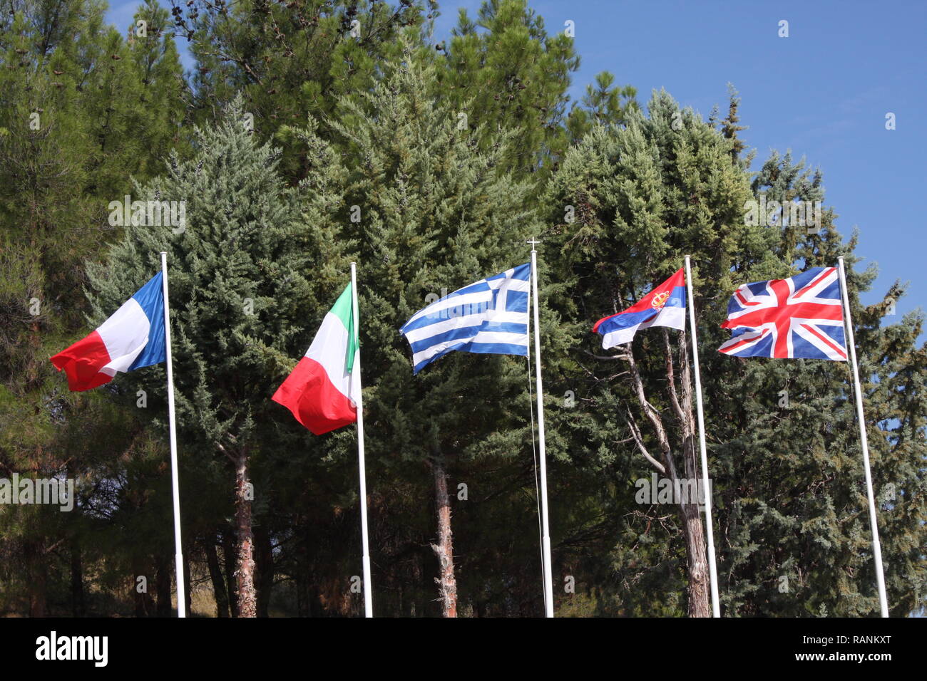 group of aliance flags in WW1 - Greece Stock Photo - Alamy