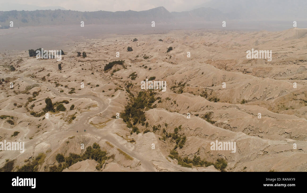 Volcanic landscape around volcano. aerial view mountainous relief after ...