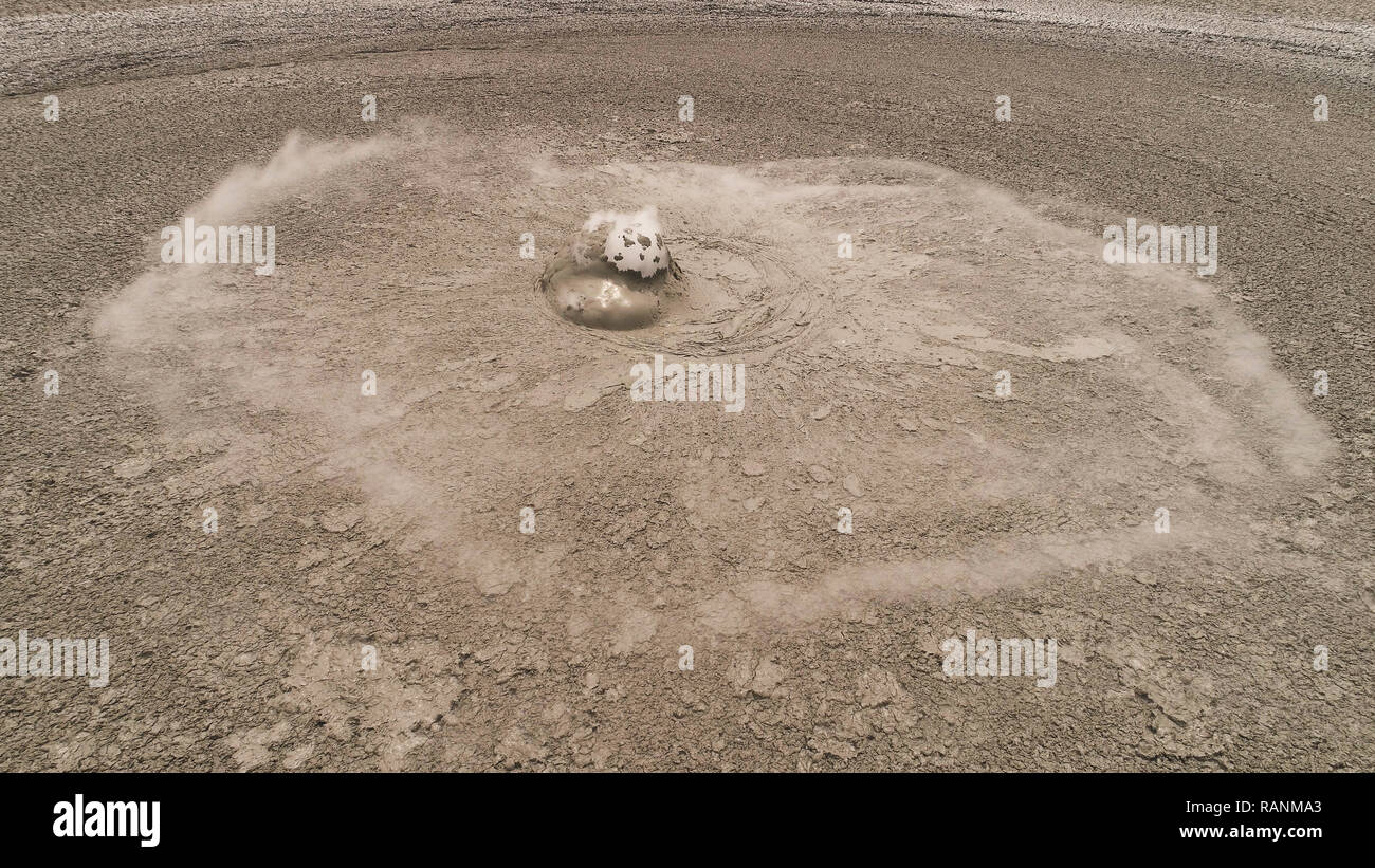 Mud volcano bledug kuwu. aerial view volcanic plateau with geothermal ...