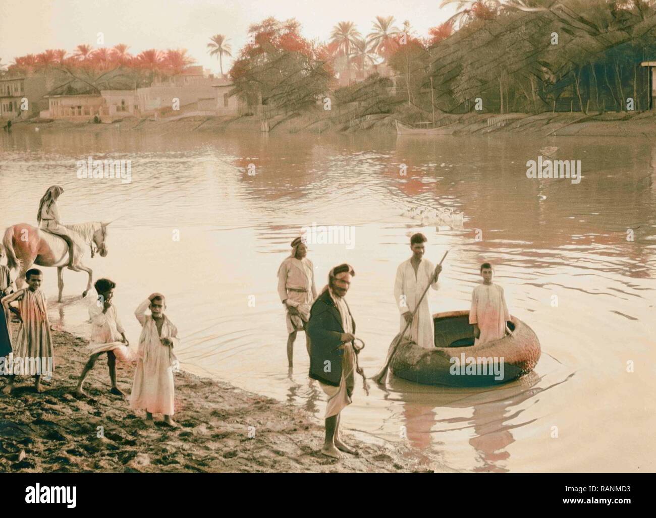 River scenes on the Euphrates taken at Hilla. A river scene with small ...