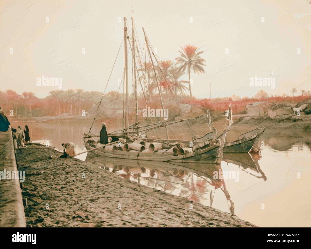 River scenes on the Euphrates taken at Hilla. Boats loaded with pottery ...