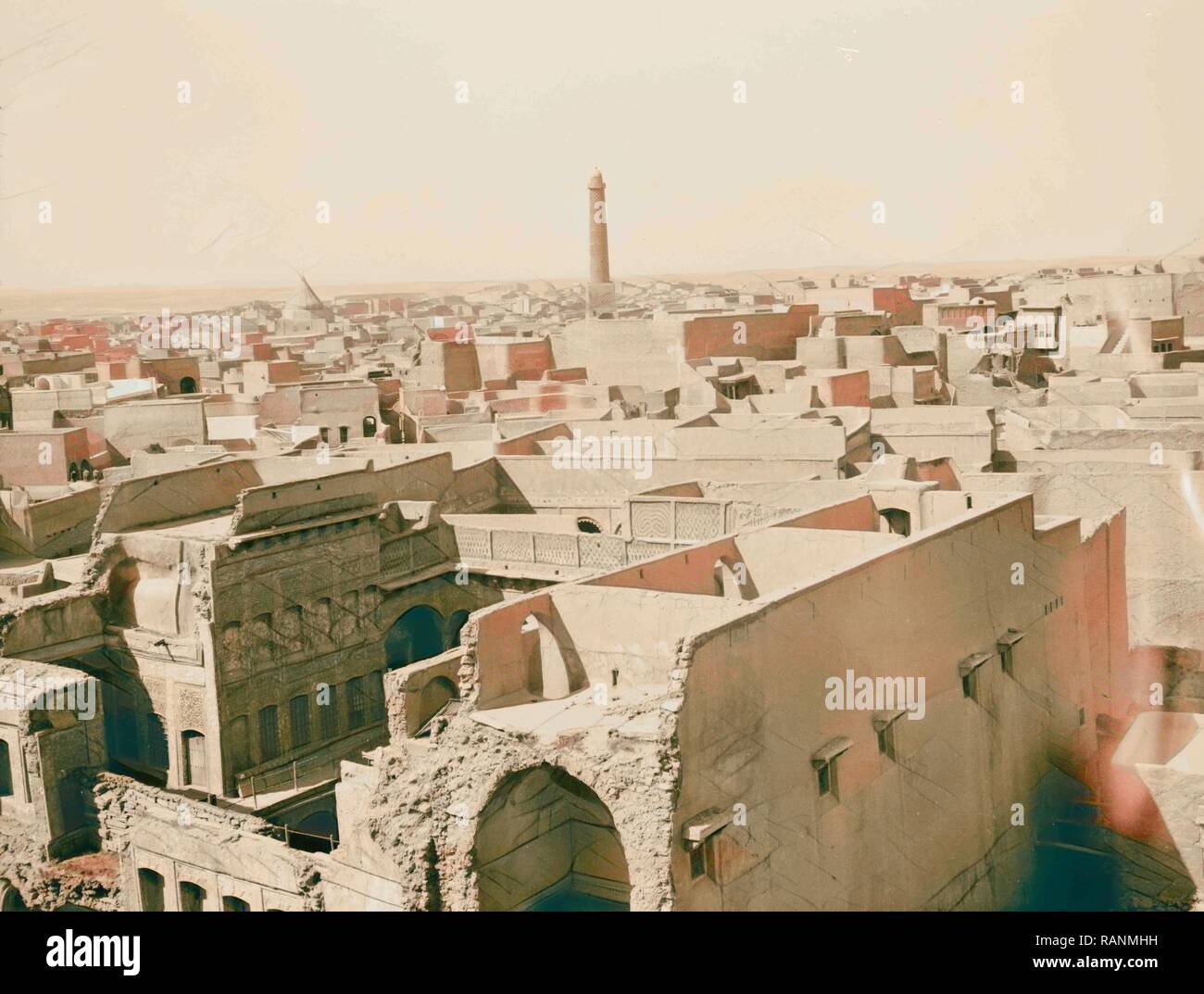 Mosul. General view with tall minaret in center of picture. 1932, Iraq ...