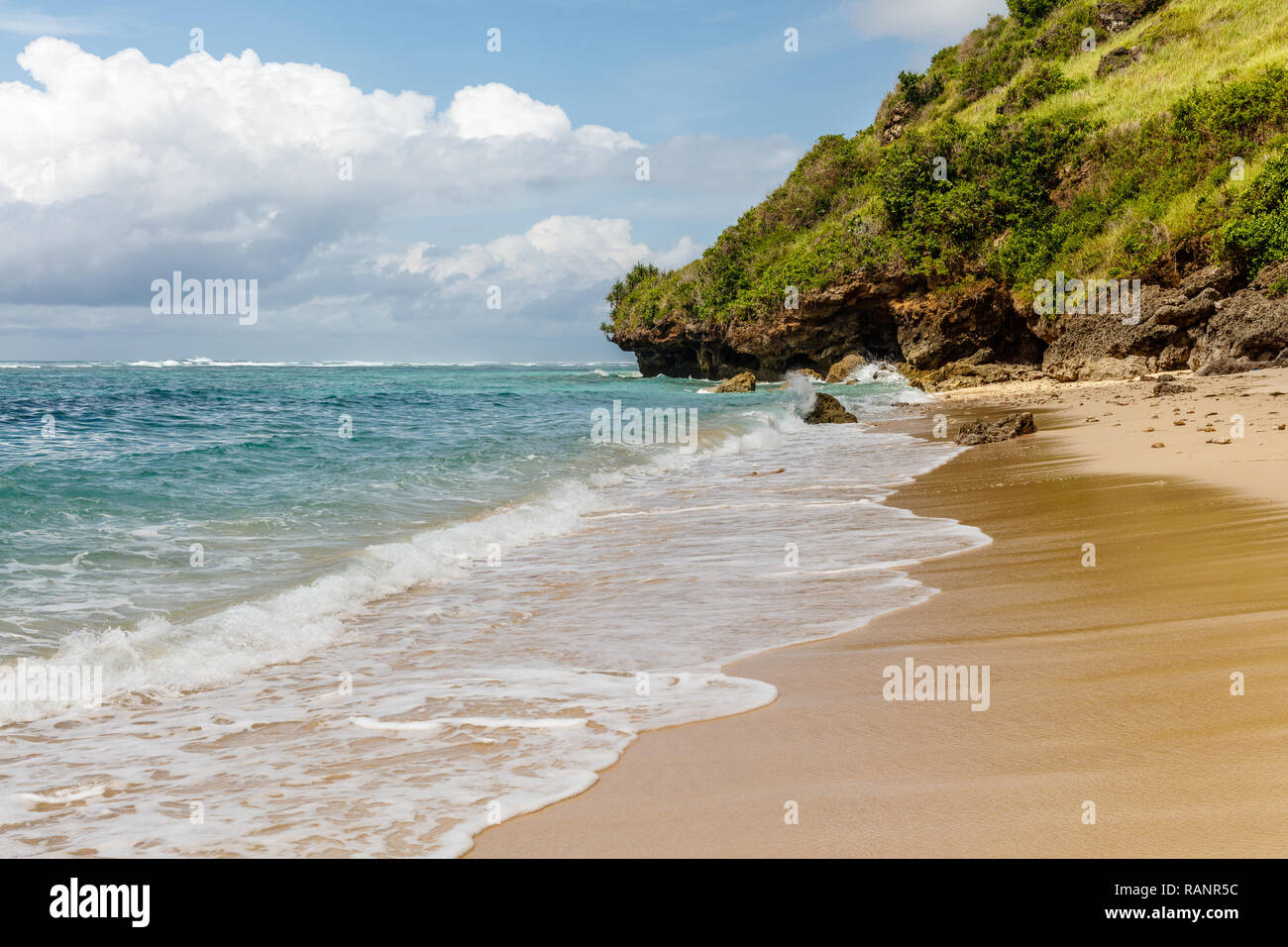 Gunung Payung Beach, Bukit, Bali, Indonesia. Turquoise water, rocks ...