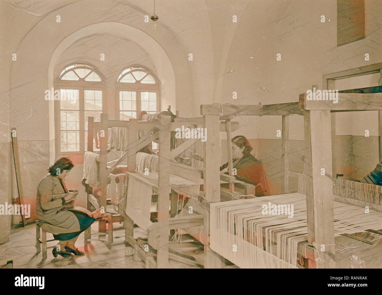 Women's Institute, One of the weaving rooms, 3 looms. 1934, Jerusalem ...