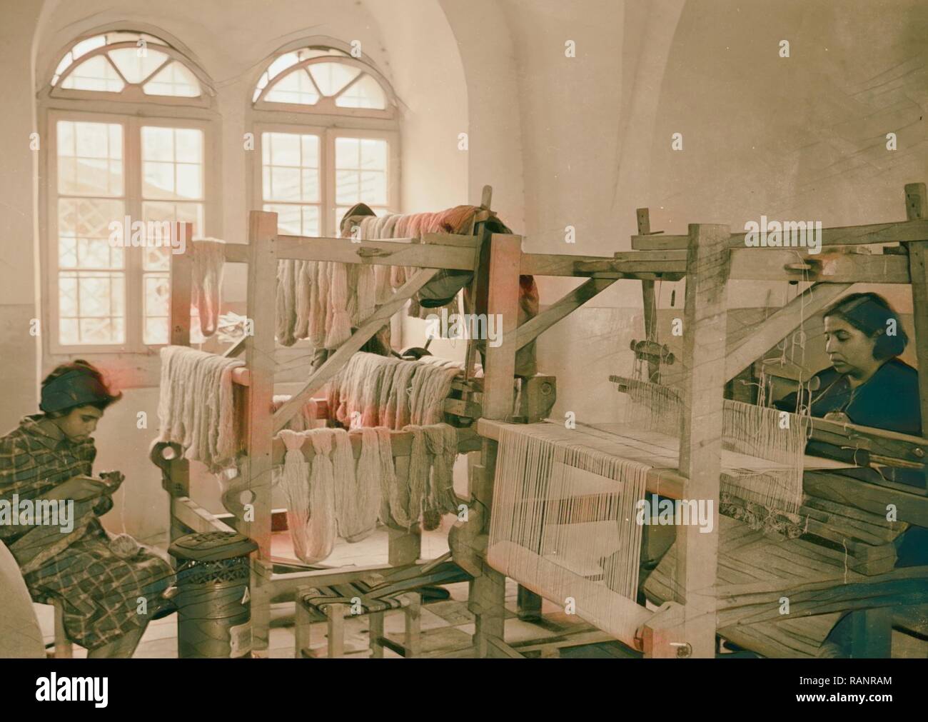 Women's Institute, One of the weaving rooms, 2 looms. 1934, Jerusalem ...
