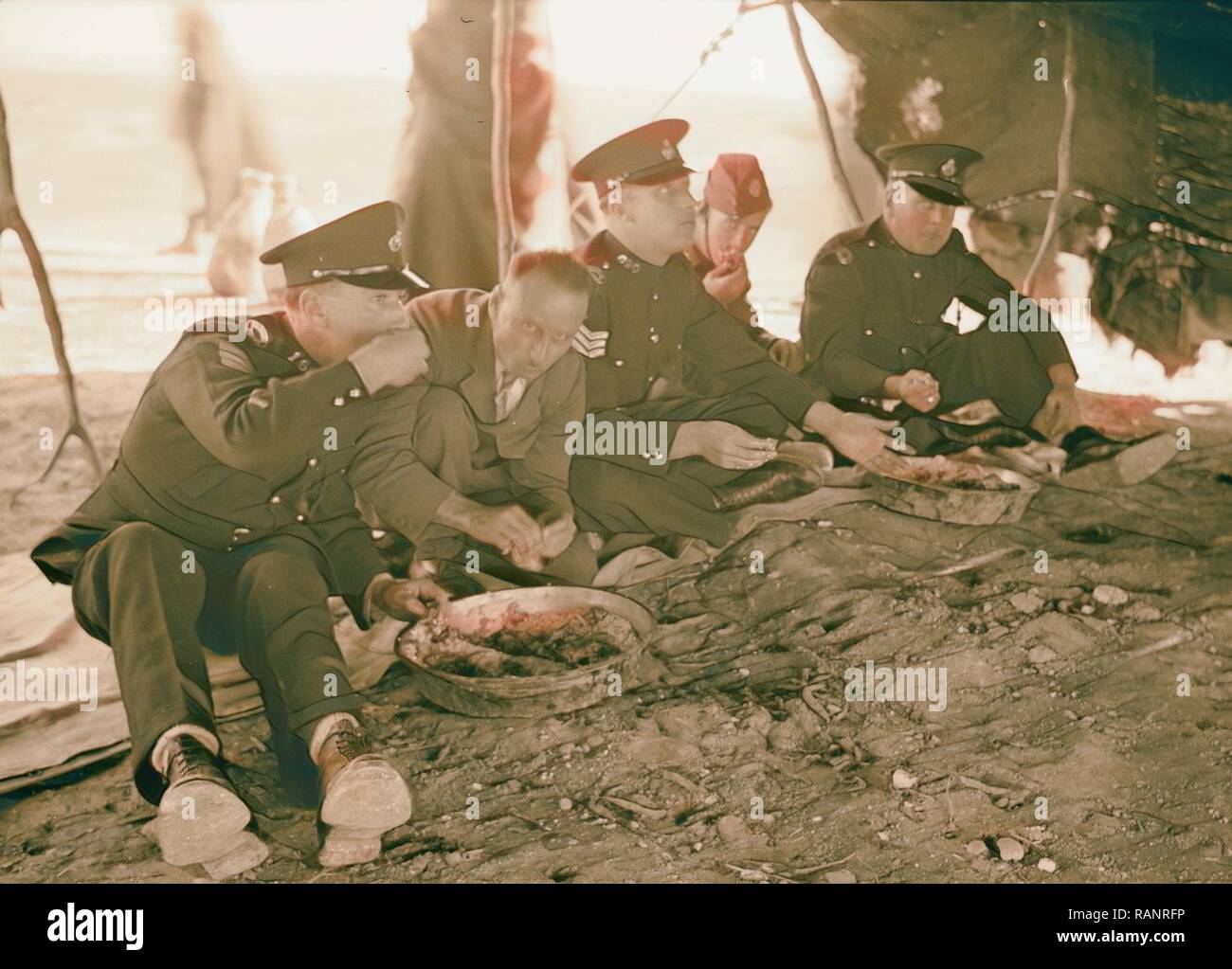 A tribal lunch at cavalry post at Tel-el-Meleiha, 20 miles North of ...