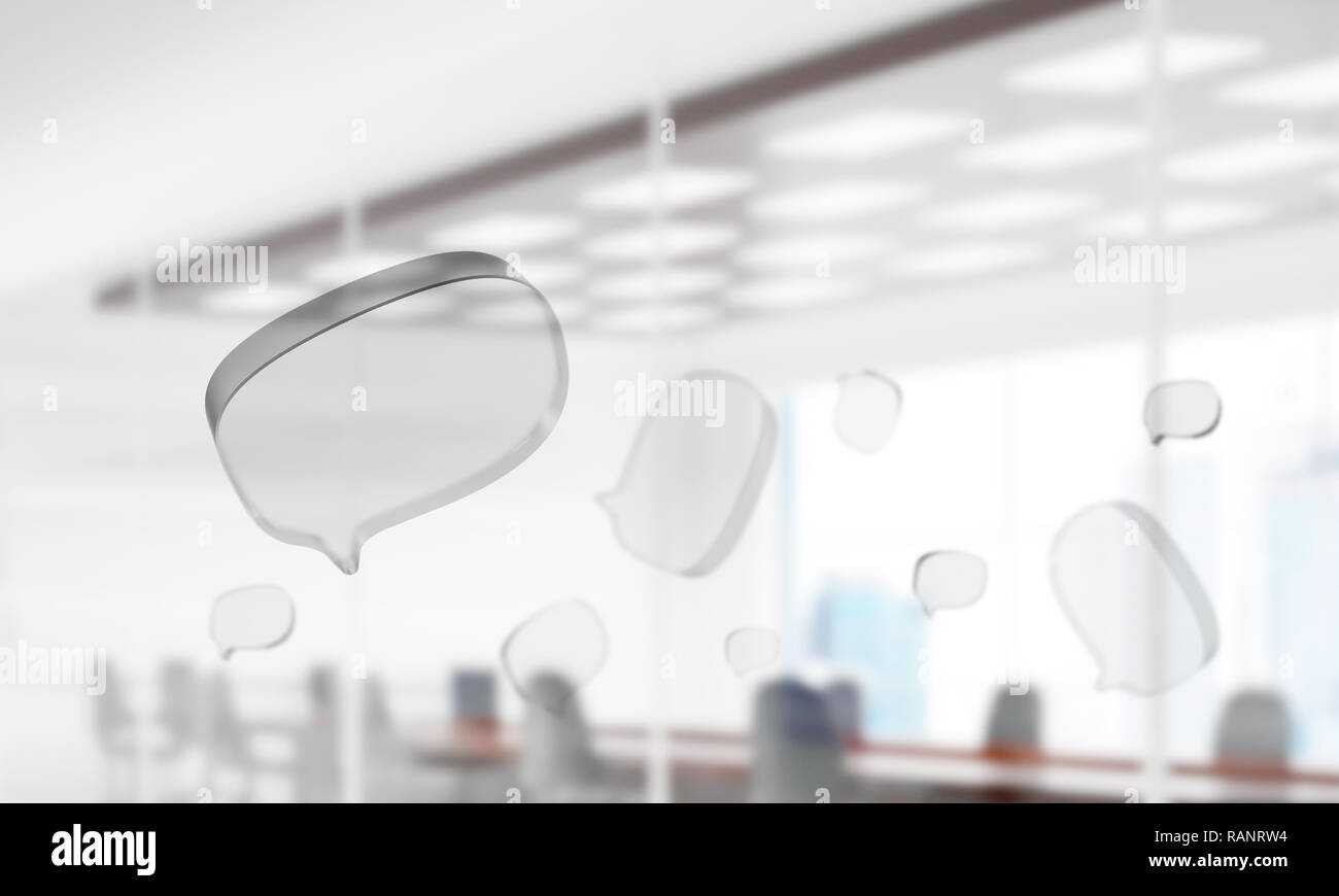 Concept of communication by glass empty chat icon on office background ...