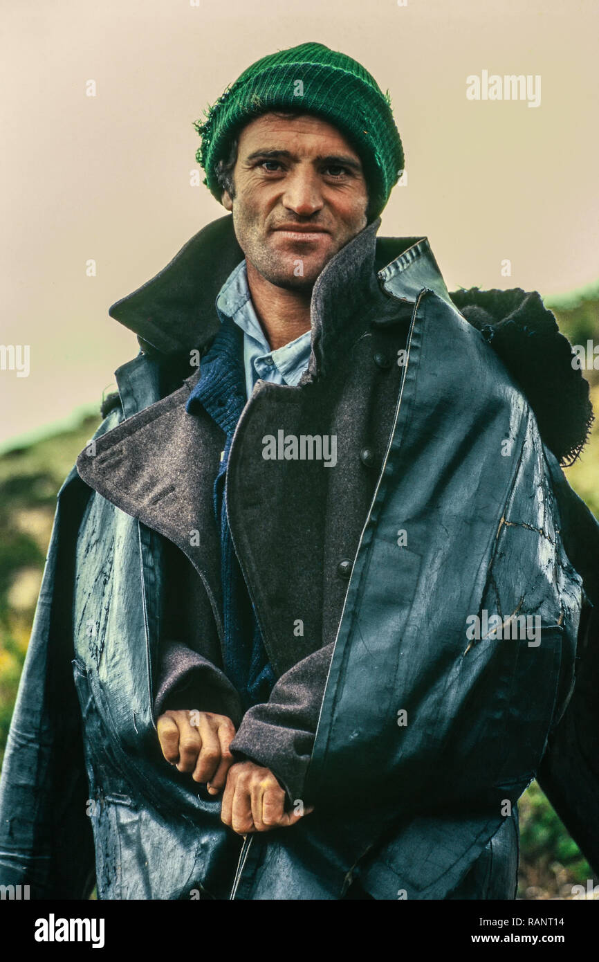portrait of albanian shepherd in rainy day. Albania. Analogue ...