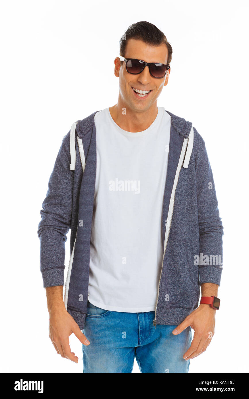 Joyful positive man being in a wonderful mood Stock Photo - Alamy