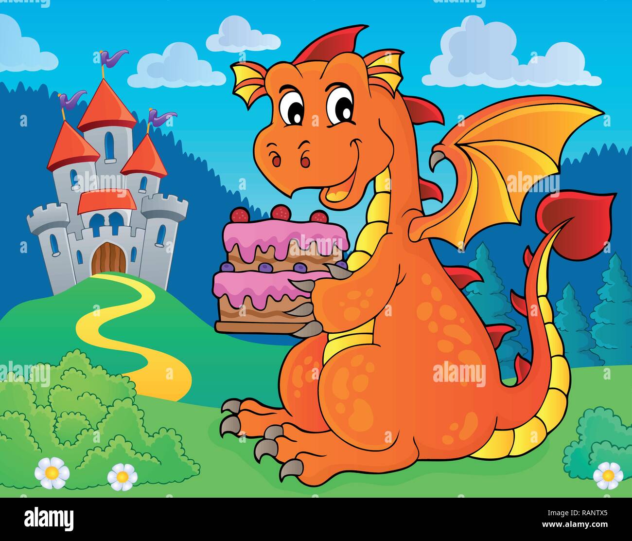 Dragon holding cake theme image 3 - eps10 vector illustration Stock ...