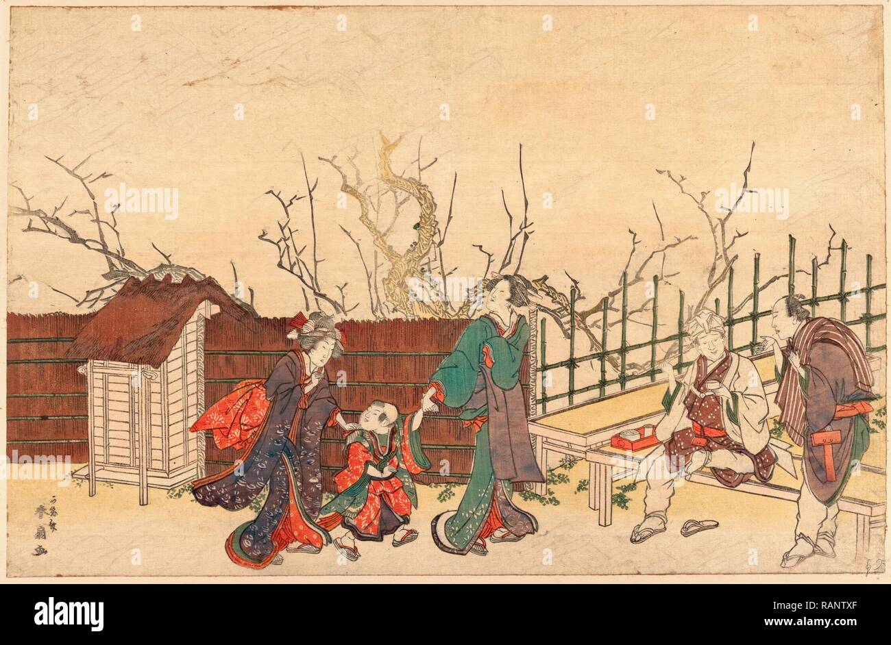 Kameido Umeyashiki, a Villa in Kamedo. [181-], 1 Print: Woodcut, Color ...