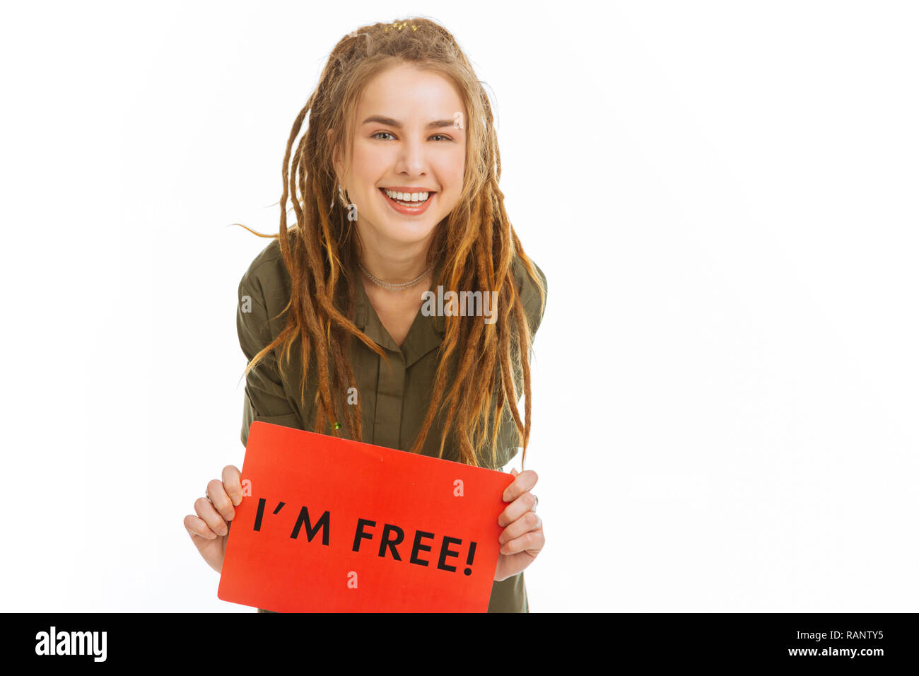Happy positive young woman feeling absolute freedom Stock Photo - Alamy