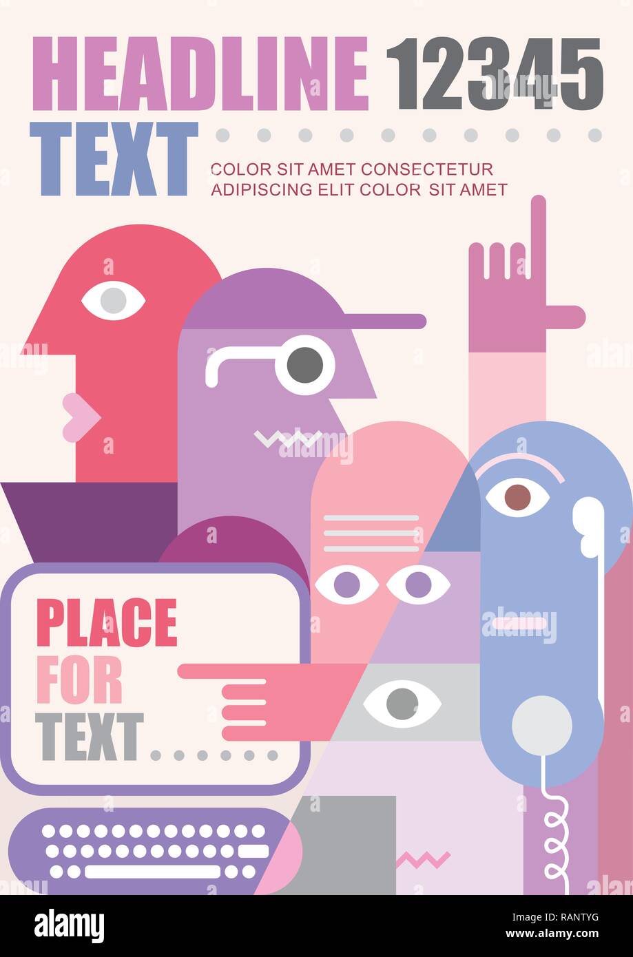 Group of different people working around computer vector illustration ...