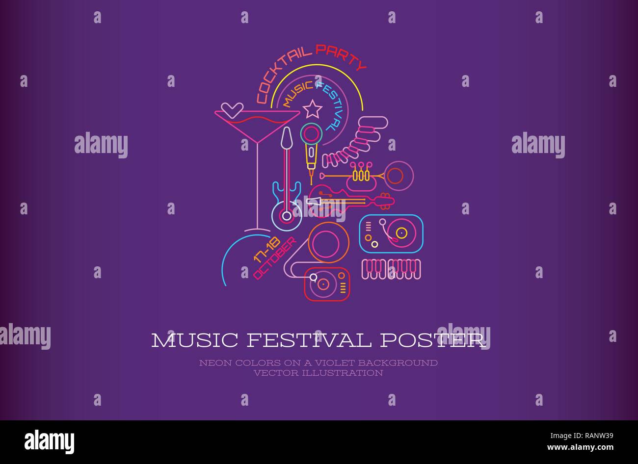 Neon colors on a dark violet background Music Festival and Cocktail ...