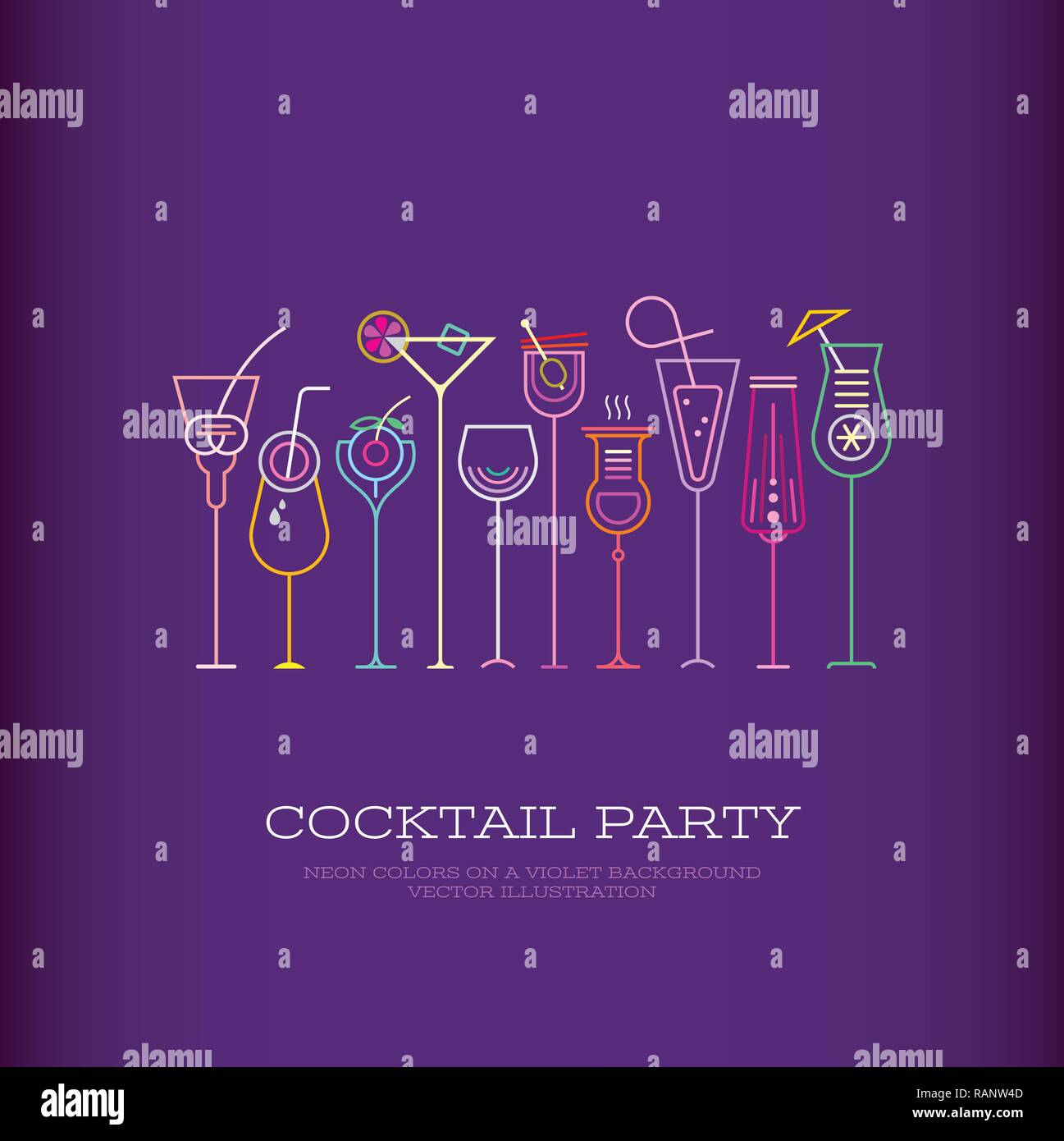 Neon colors on a dark violet background Cocktail Party vector poster ...