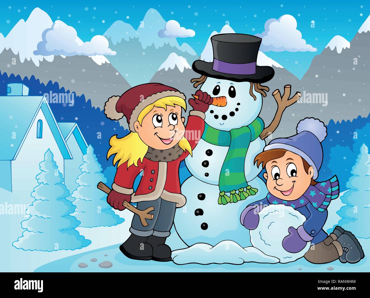 Kids building snowman theme image 2 - eps10 vector illustration Stock ...