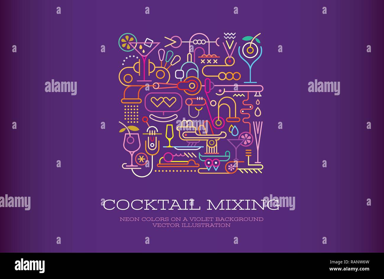 Vibrant colors on a violet background Cocktail Mixing vector ...