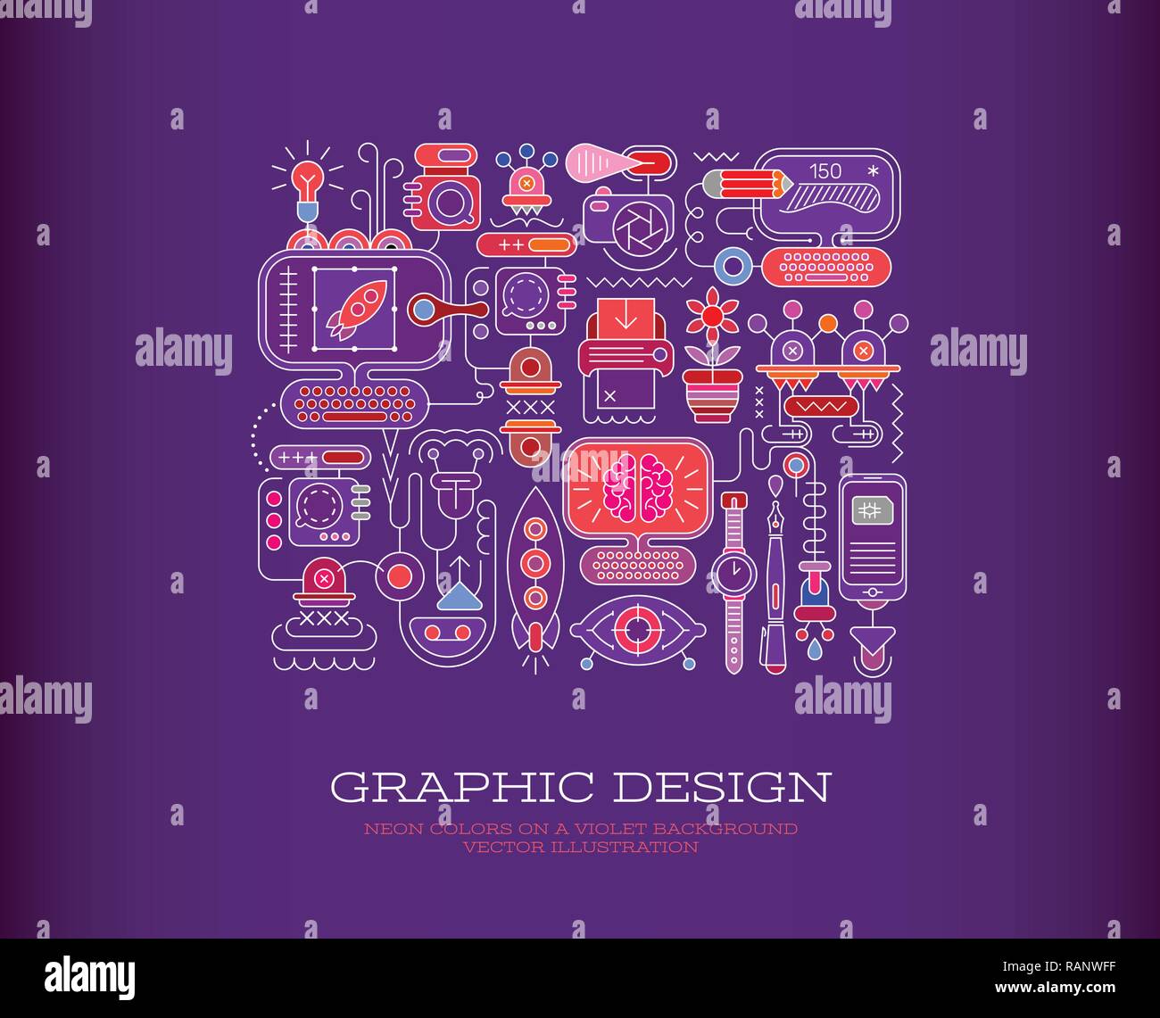 Abstract vector illustration with objects related to graphic design on ...