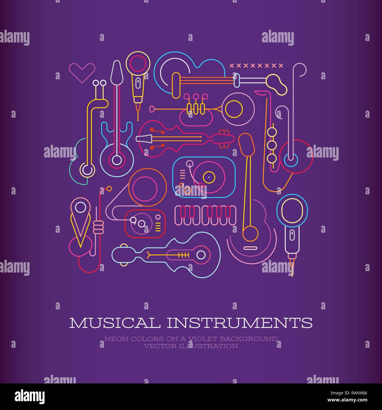 Neon colors on a dark violet background Musical Instruments Design ...