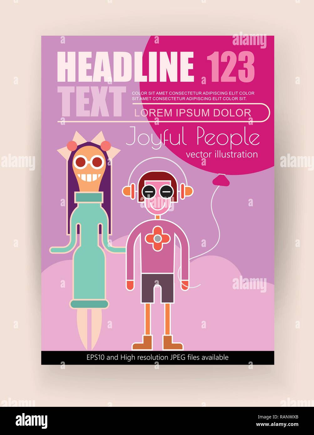 Smiling joyful couple on a pink background flat style vector ...