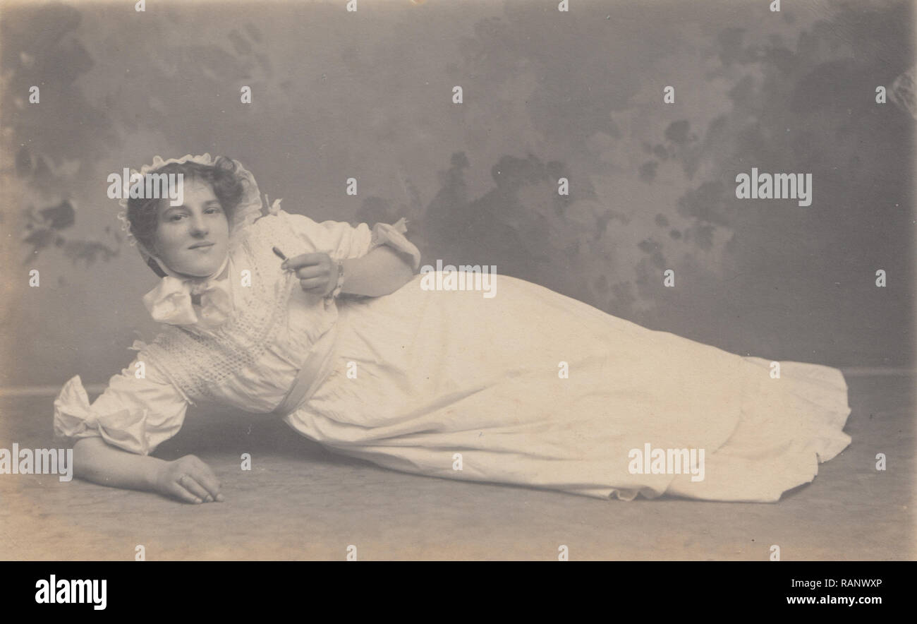 Vintage 1909 Studio Photographic Postcard of a Lady Laying Down and ...