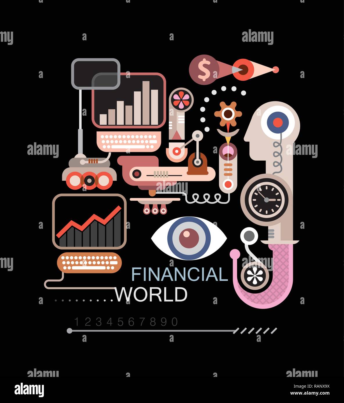 Abstract vector composition with text "Financial World". Isolated on ...